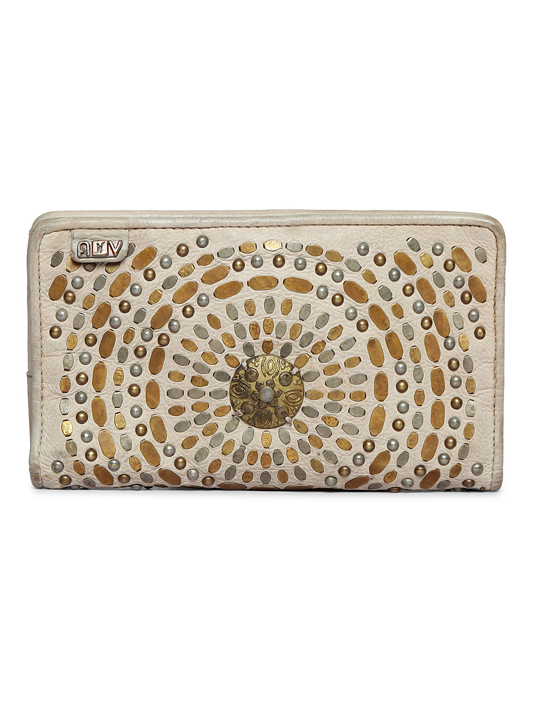 LUCCA: Tan leather studded small wallet