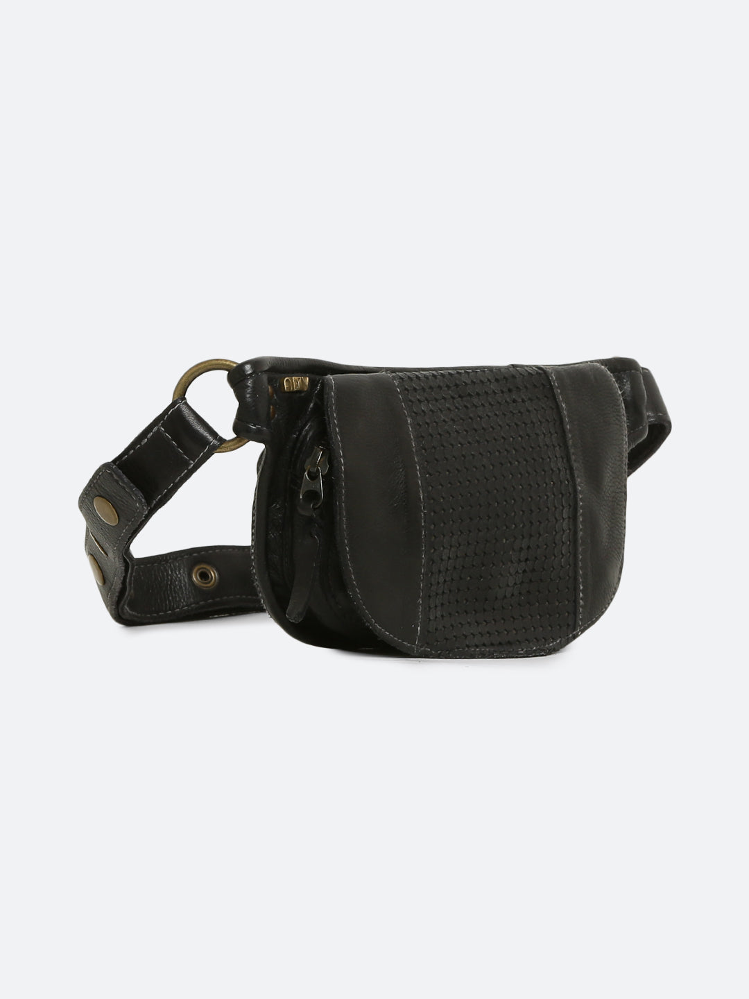 Black Genuine Leather Crossover Waist Belt Bag By Art N Vintage