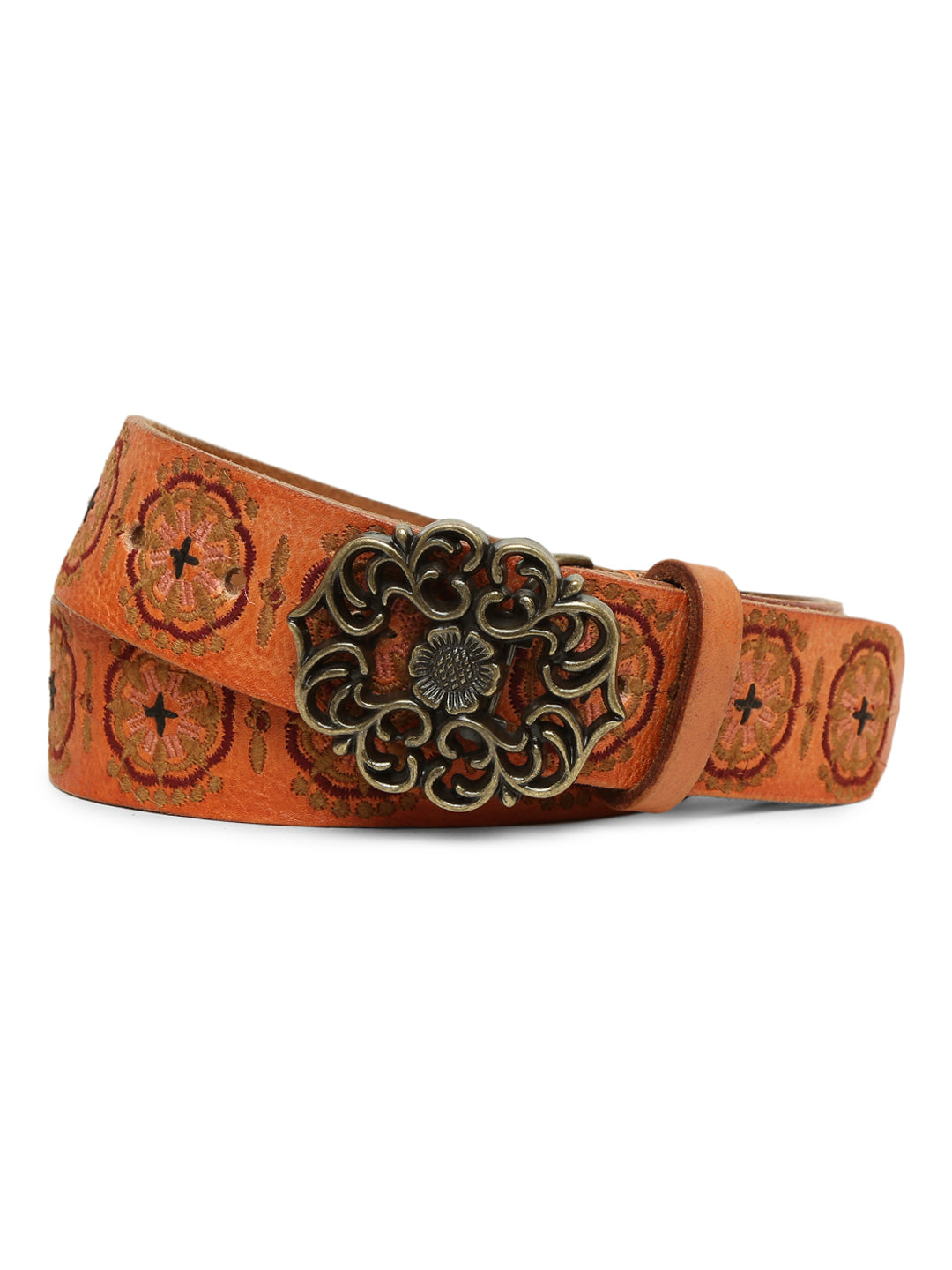 Genuine Leather Tan Color Printed Hand-Tooled Belt By Art N Vintage