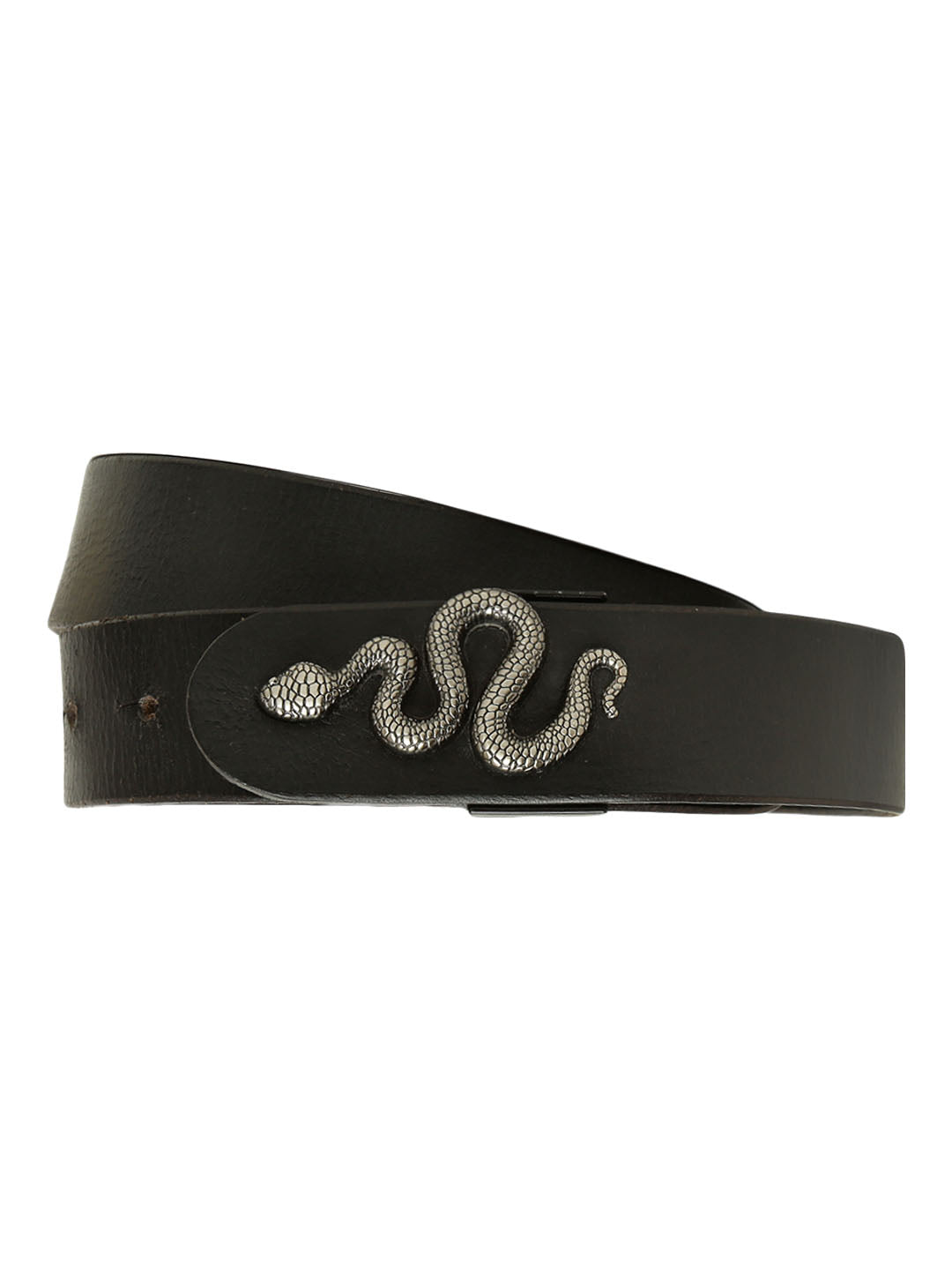 Black Plain Belt With Snake-Shaped Metal Buckle By Art N Vintage